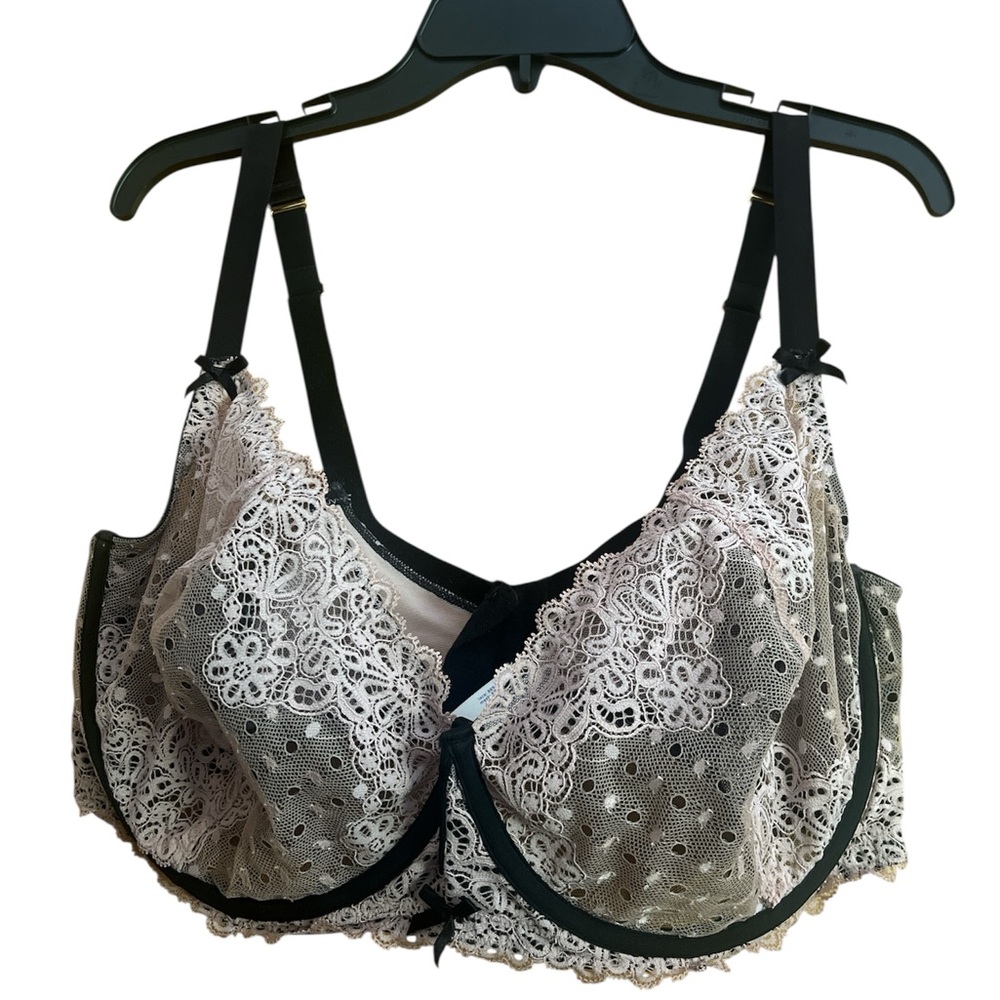 Cacique Black And Blush Pink Lace Bra Size 44ddd - Gem